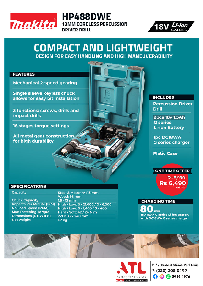 Makita Cordless Hammer Driver Drill 18V LI-ION 13mm – Albert Trading